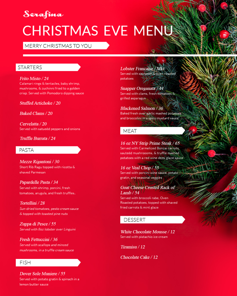 Serafina Christmas Eve Menu - Serafina Italian Restaurant Fort Lauderdale